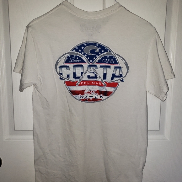 Costa | Shirts | Costa Blue Red Graphic Back White Ss Tee | Poshmark